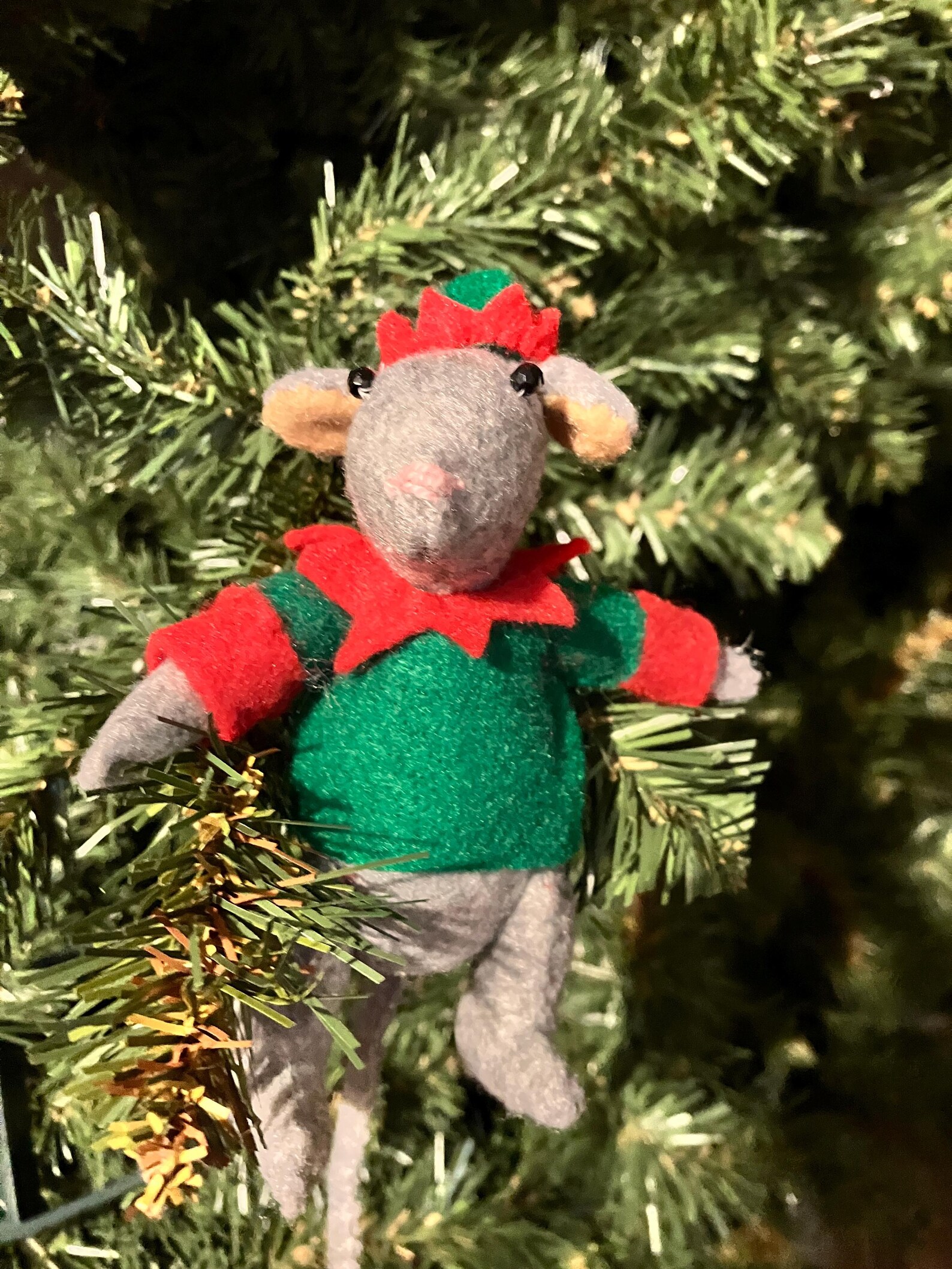 Felt Christmas Mouse in Red and Green Elf Outfit, Hand-sewn - Etsy