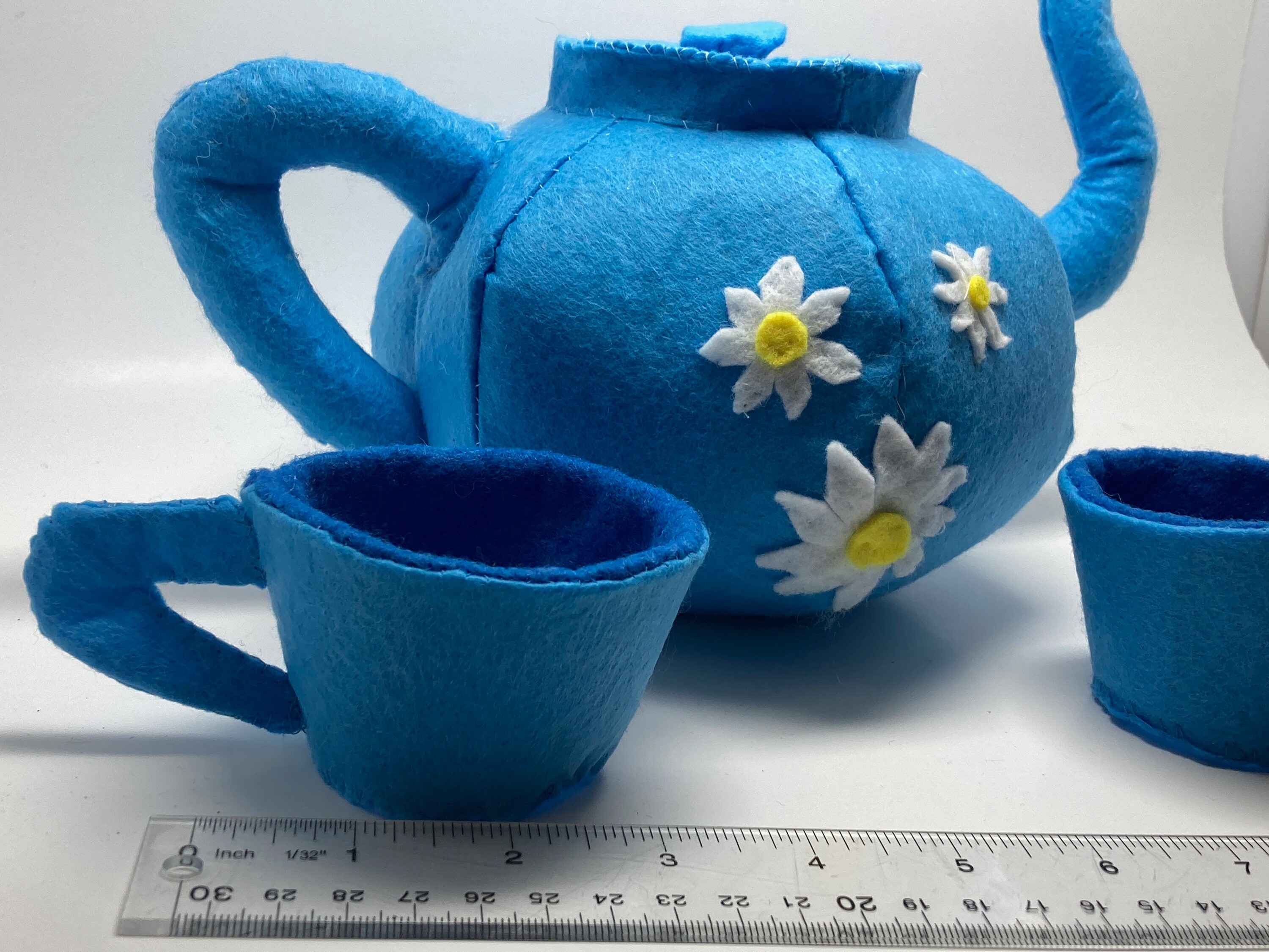 Toy Tea Set Soft Blue Felt Daisy Pattern, Tea Pot and 2 Tea Cups - Etsy