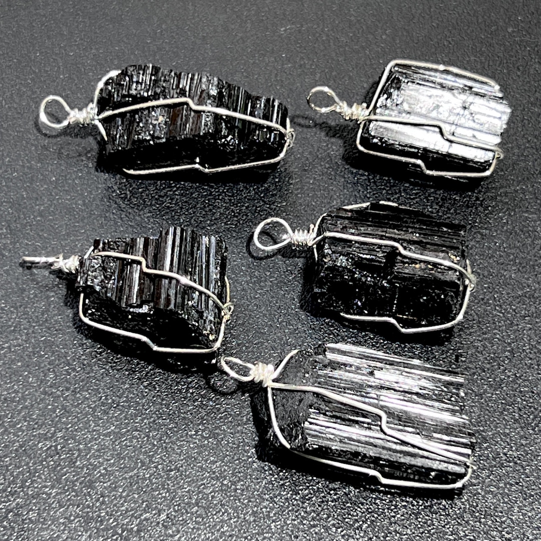 Raw Black Tourmaline Crystal Pendant (silver Plated Wire Wrapped) Rough Gemstone Jewelry ...