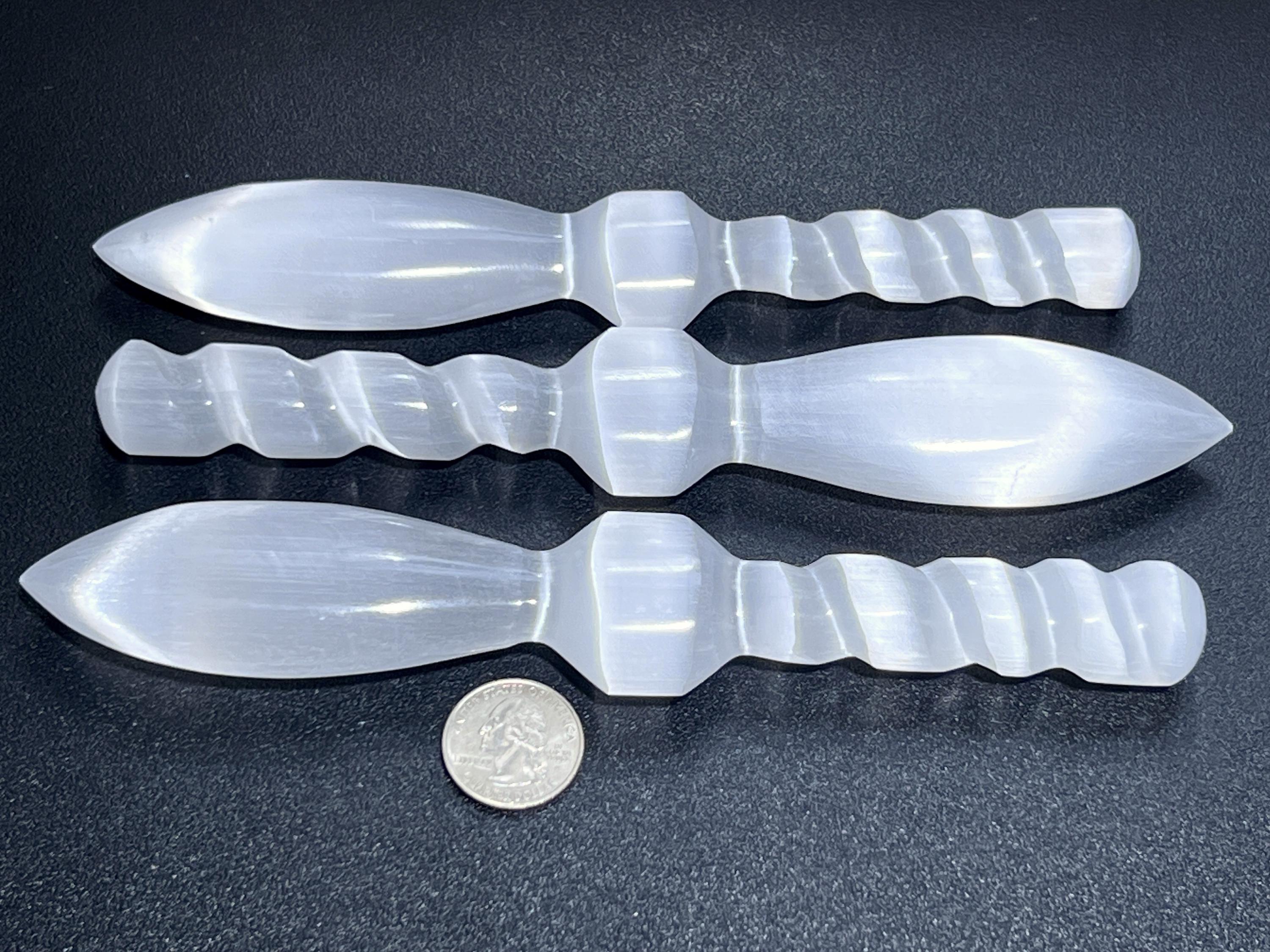Selenite Crystal Decorative Sword Knife Spiral Point Wand (7-8 Inches ...