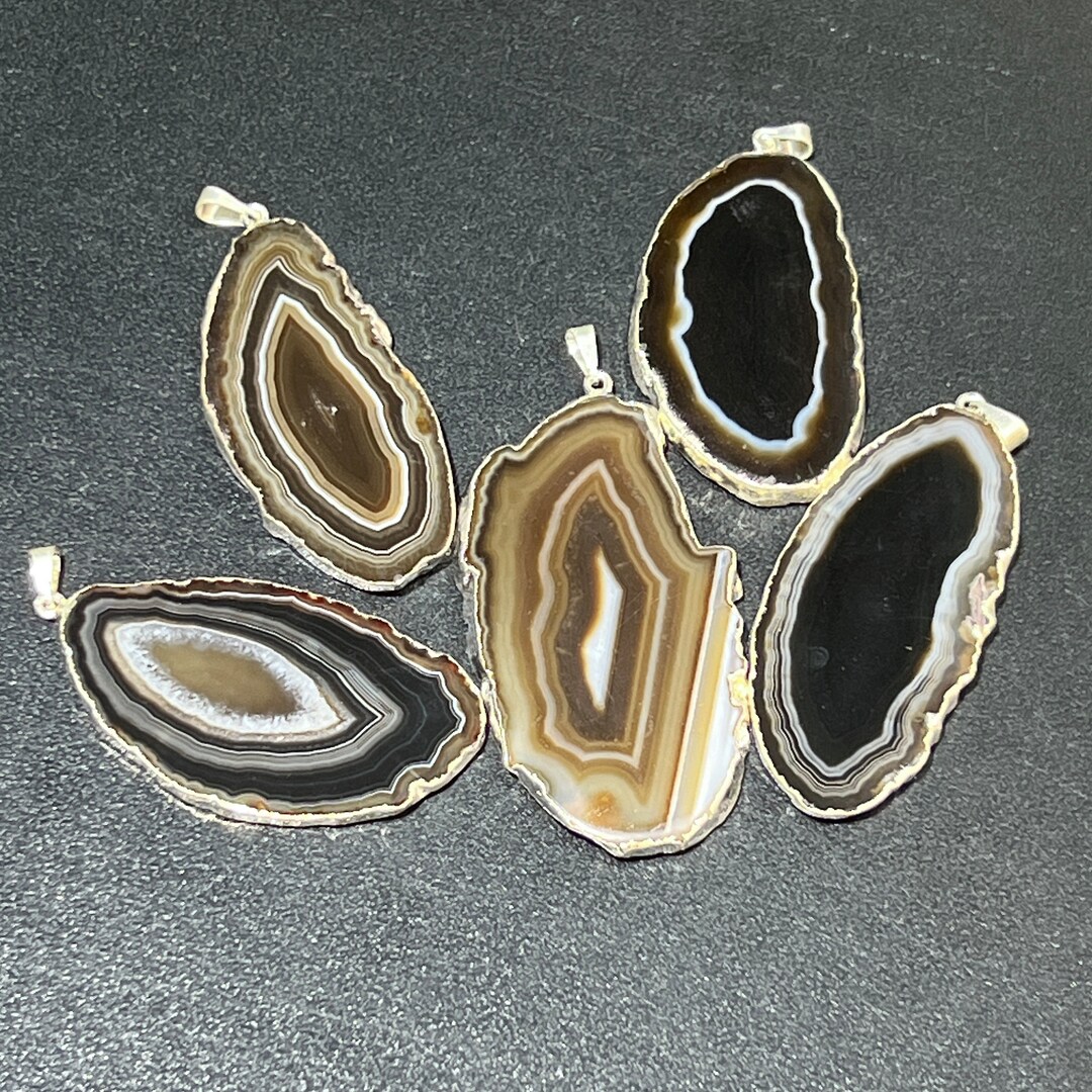 Agate Slice Pendants (black / Brown)(silver Edges) Wholesale Lot ...