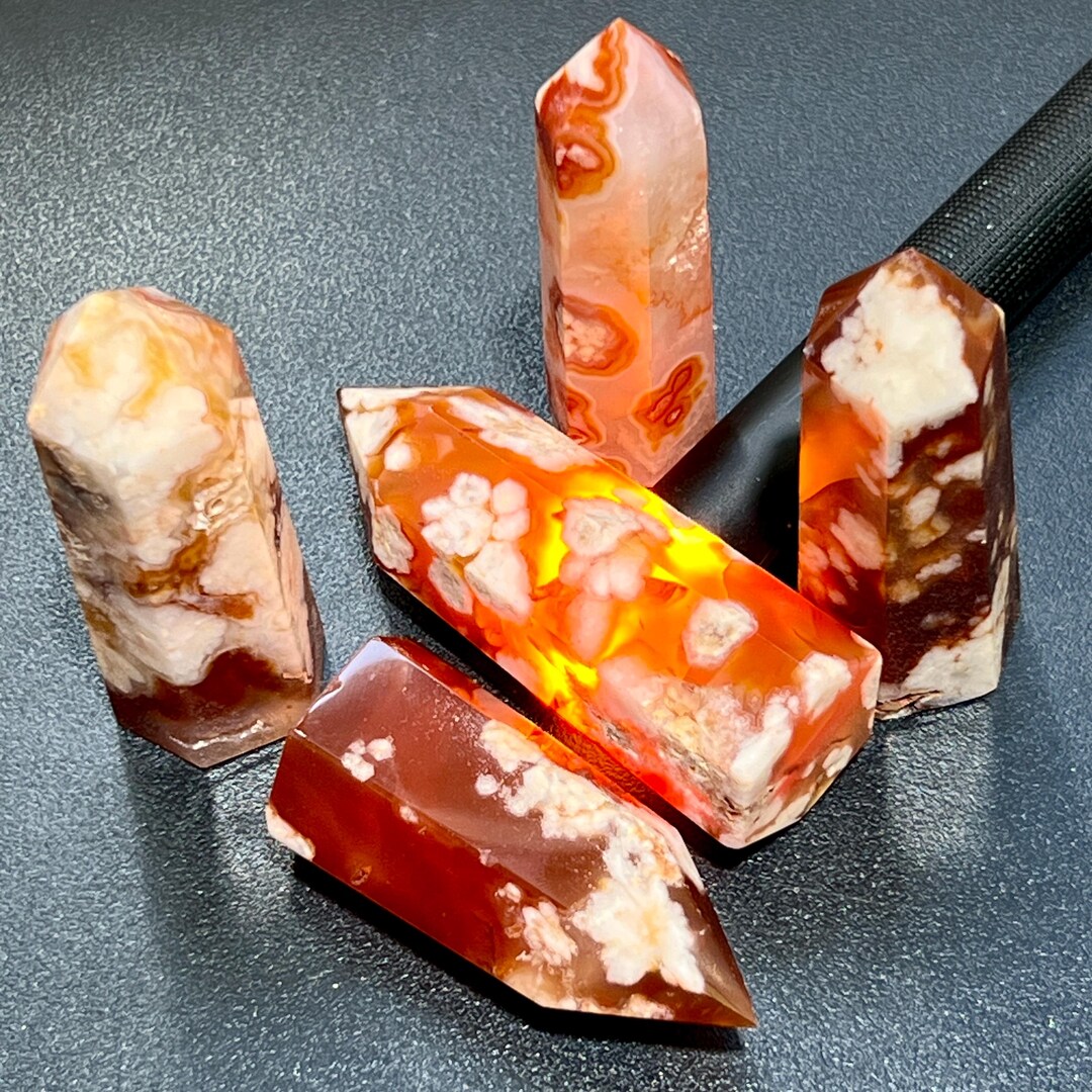 Red Carnelian Flower Agate Point Tower Carving Gemstone Home Decor ...