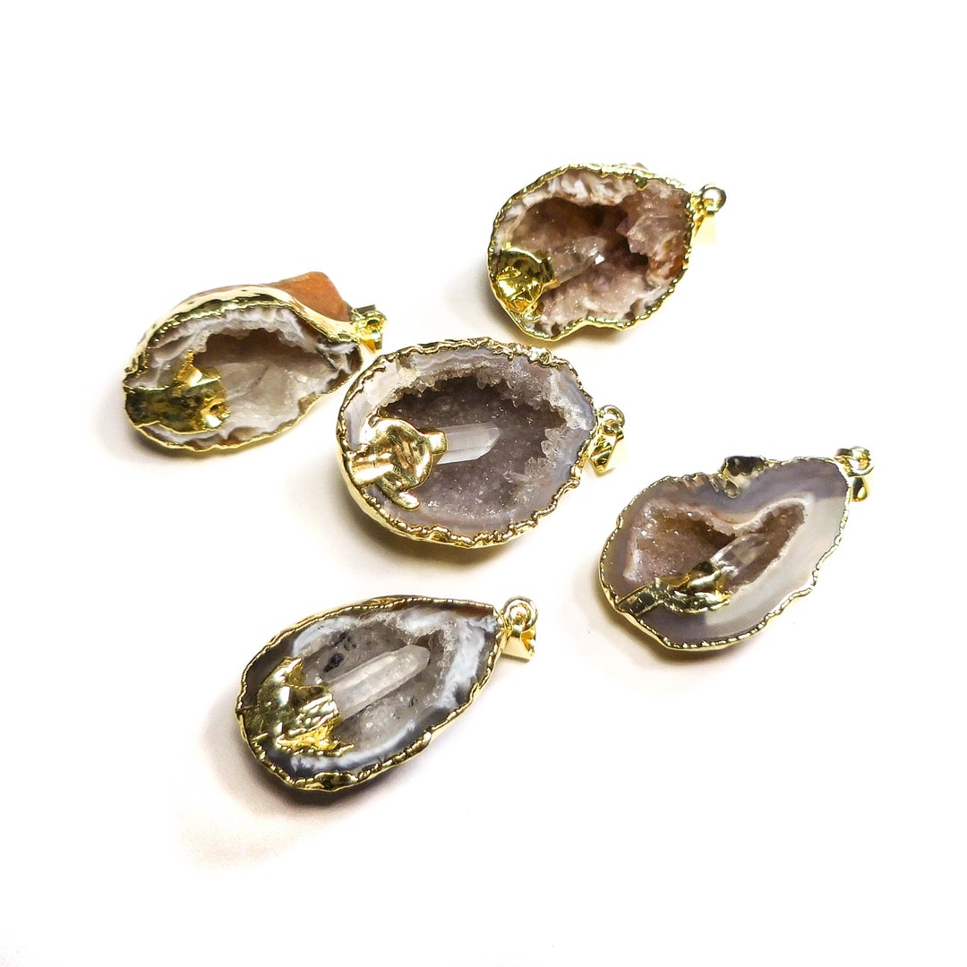 Bulk Wholesale Lot of 5 Pieces Geode With Quartz Point Druzy Gold ...