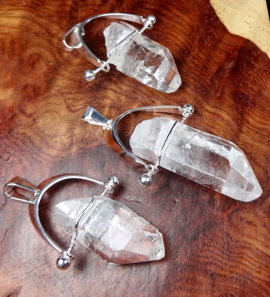 Quartz Crystal Point Arch Swivel Pendant silver Plated Gemstone ...