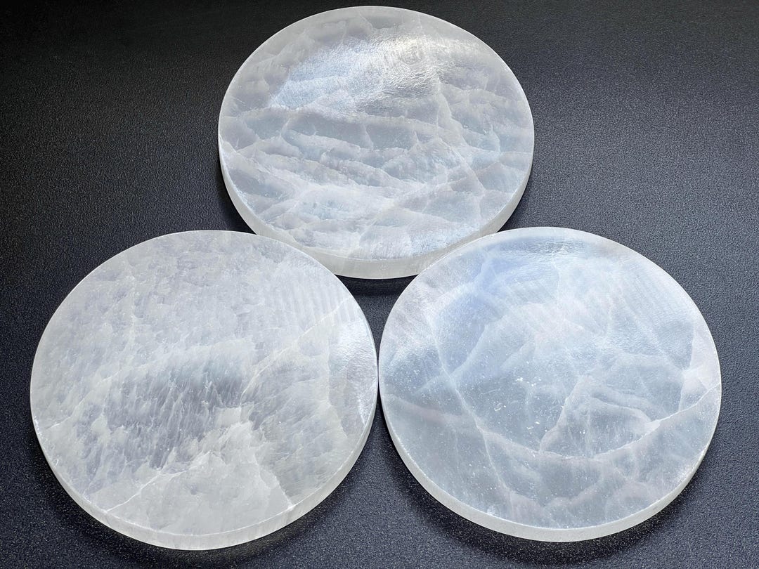 Selenite Crystal Large Round Circle Plate (5.5 Inches) Gemstone Decor ...