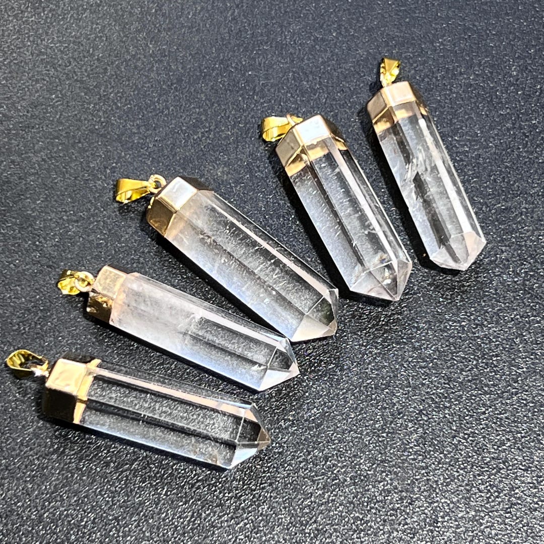Clear Quartz Crystal Point Pendant (gold Plated) Faceted Gemstone ...