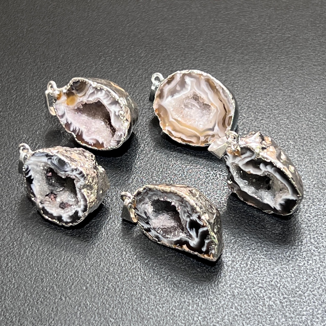 Oco Geode Druzy Crystal Pendant (full Silver Plated Back) Gemstone ...
