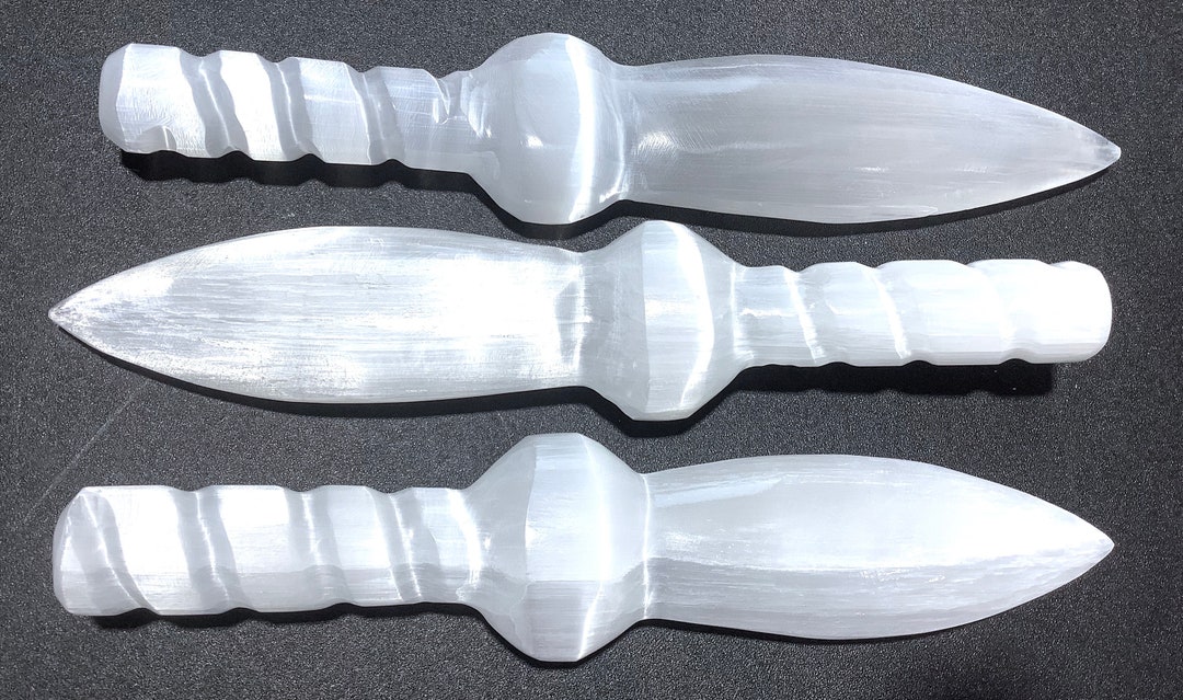 Selenite Sword Swirl Handle White Crystal Dagger Polished Carved ...