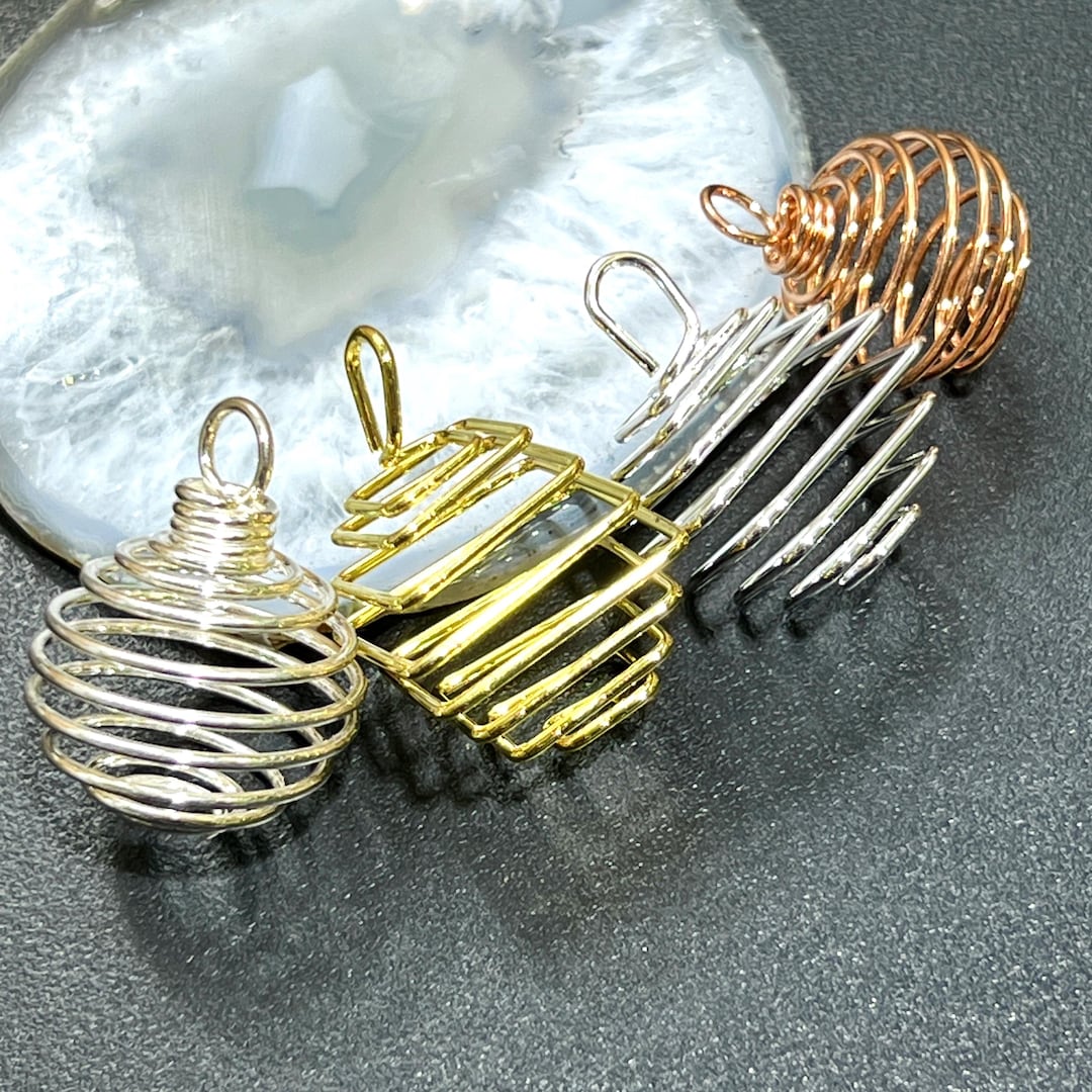 Crystal Gem Holder Spiral Cage Pendants (silver, Gold, or Copper Plated ...