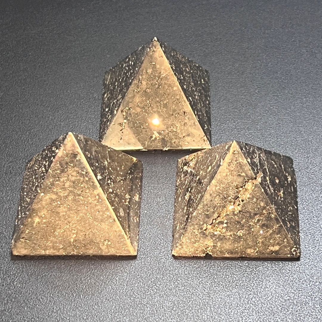 Iron Pyrite Pyramid Crystal Druzy Carving Polished Fools Gold Healing ...