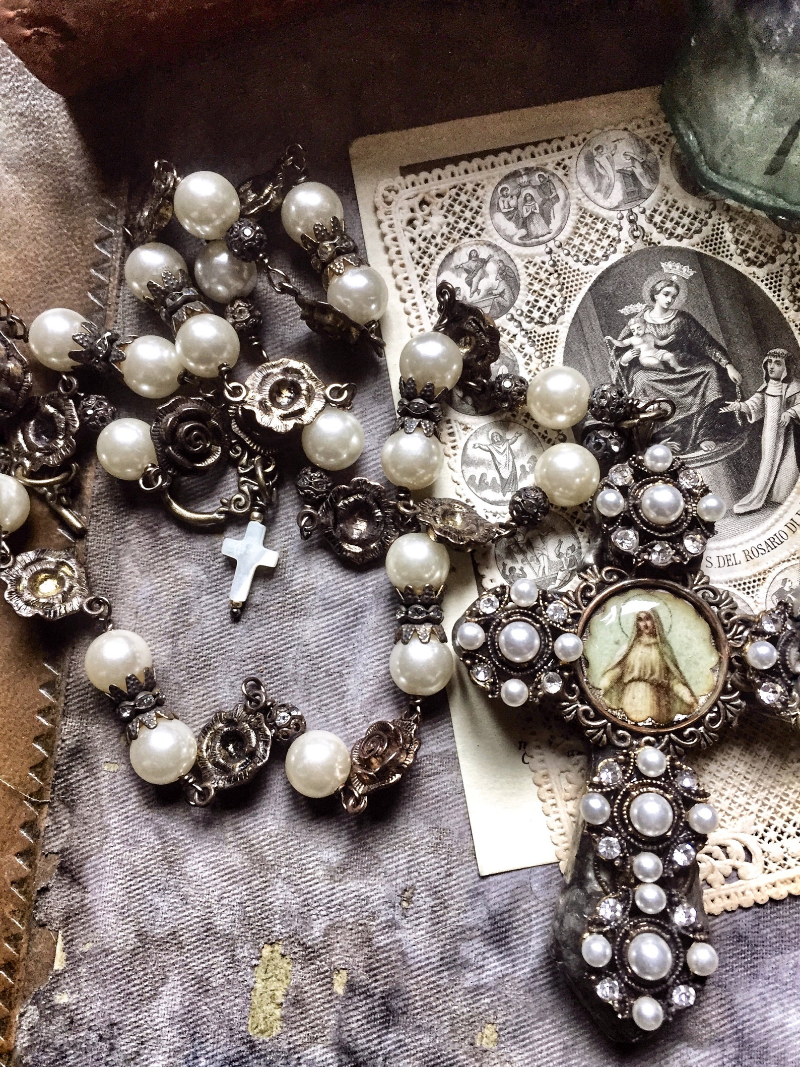 Virgin Miraculous Mary Necklace With Cross and Rose Pearls - Etsy