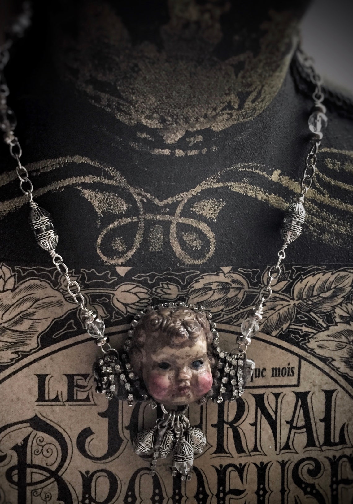Hand Painted Cherub Baroque Necklace - Etsy