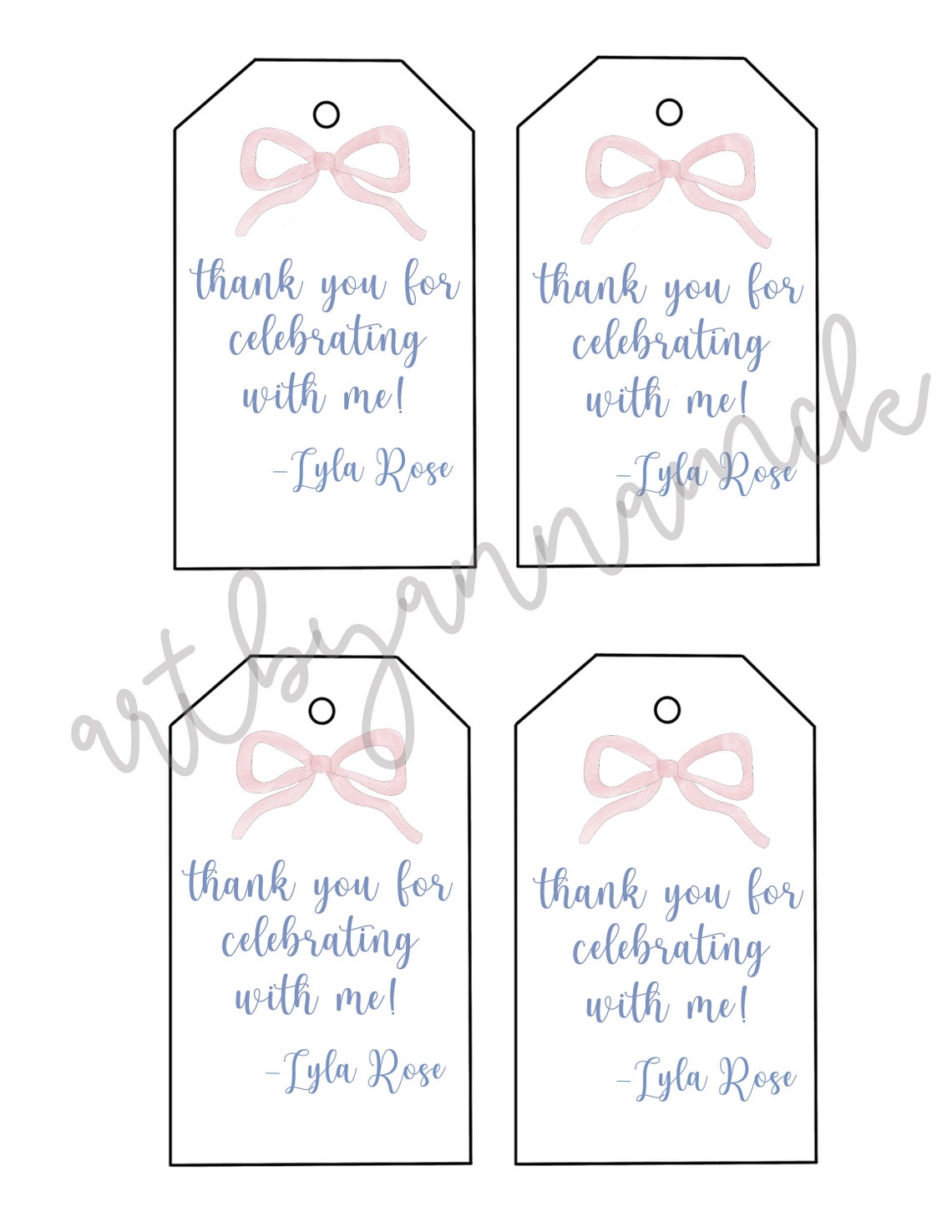 Pink Bow Favor Tags Printable Favor Tags Girl's First - Etsy