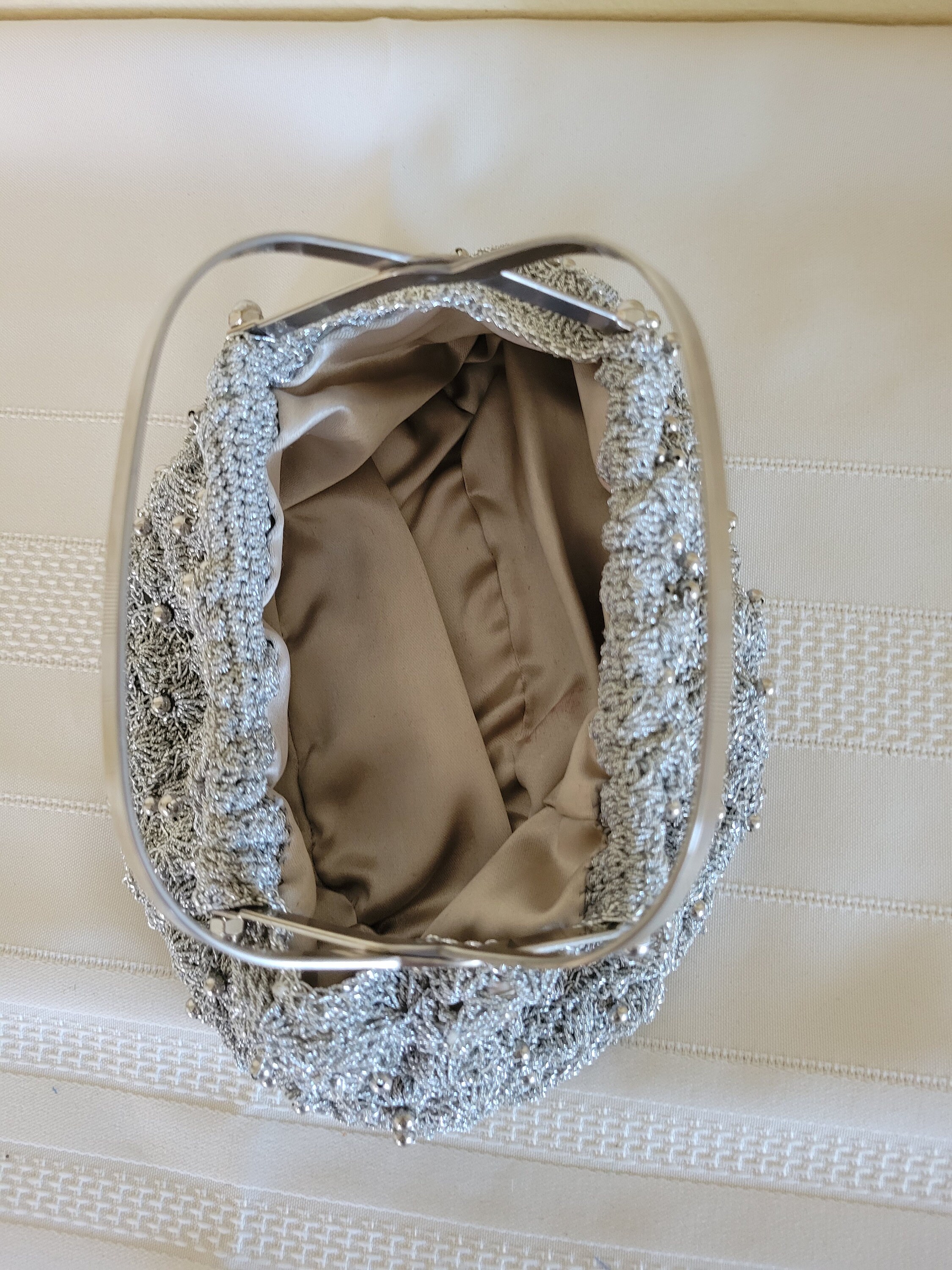 Vintage 1950s Silver Metallic Thread Crocheted Handbag Criss | Etsy