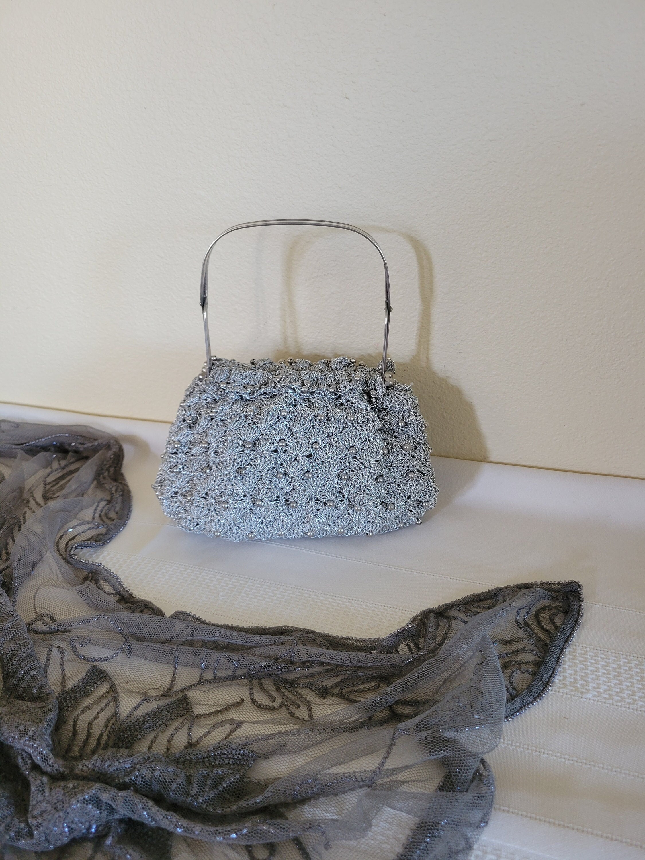 Vintage 1950s Silver Metallic Thread Crocheted Handbag Criss | Etsy