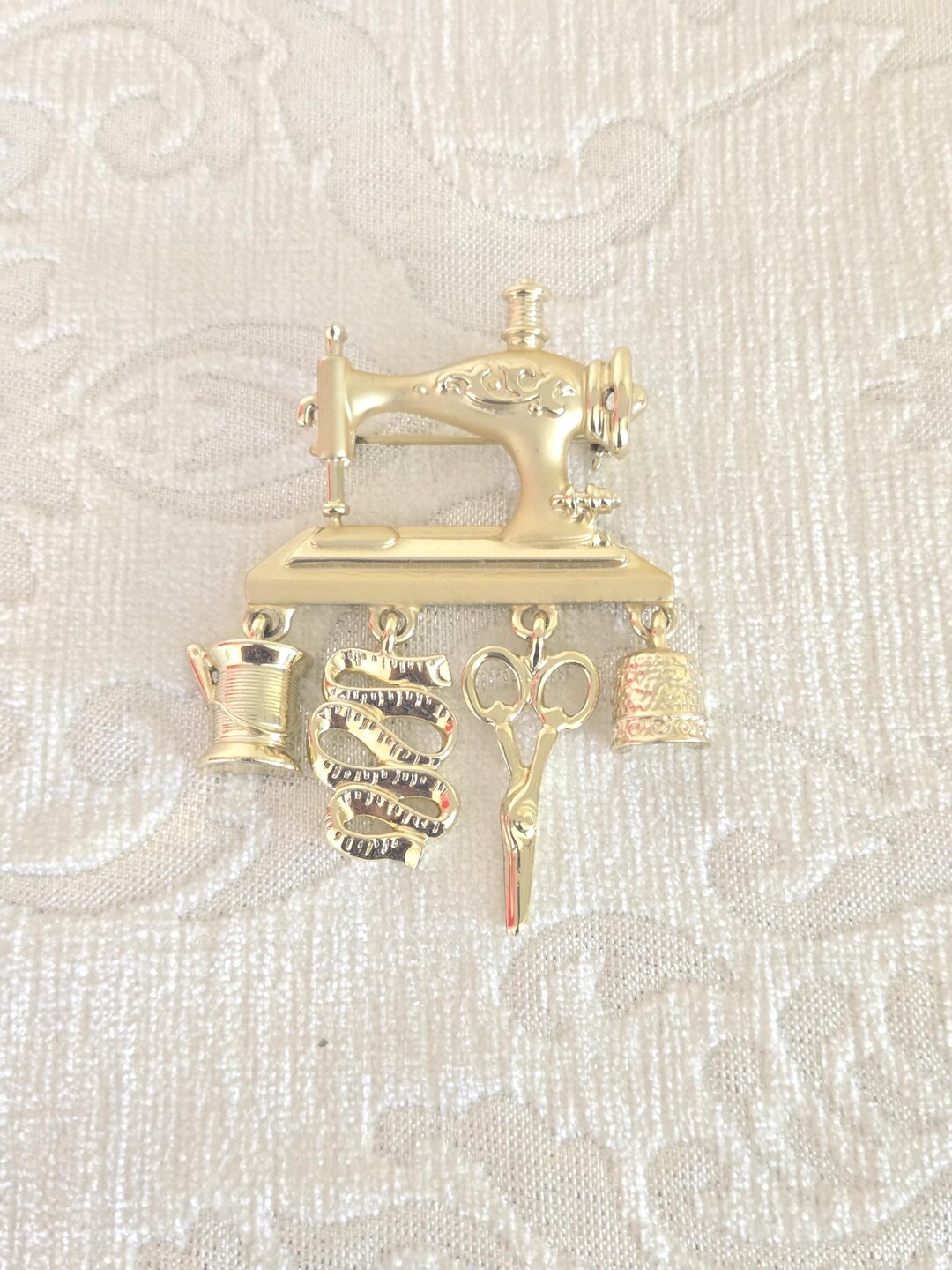 Vintage AJC Sewing Machine Brooch: Gold Tone Charms, 1980s - Etsy