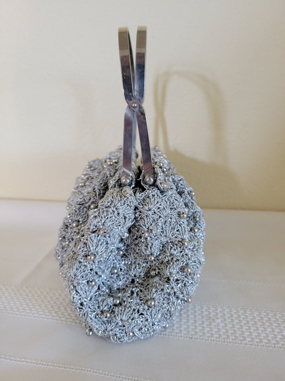 Vintage 1950s Silver Metallic Thread Crocheted Handba… - Gem