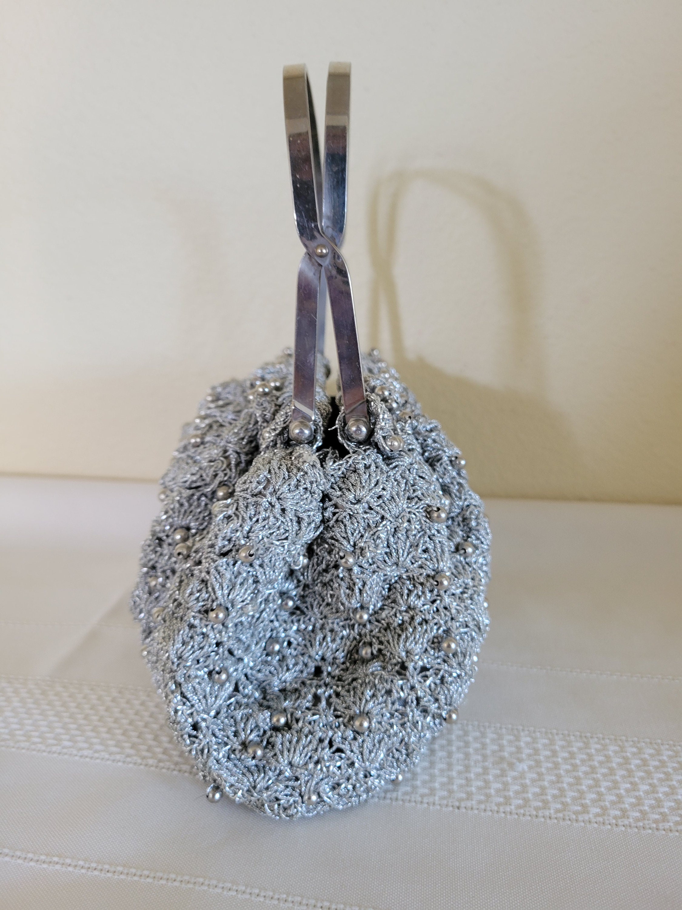 Vintage 1950s Silver Metallic Thread Crocheted Handbag Criss | Etsy