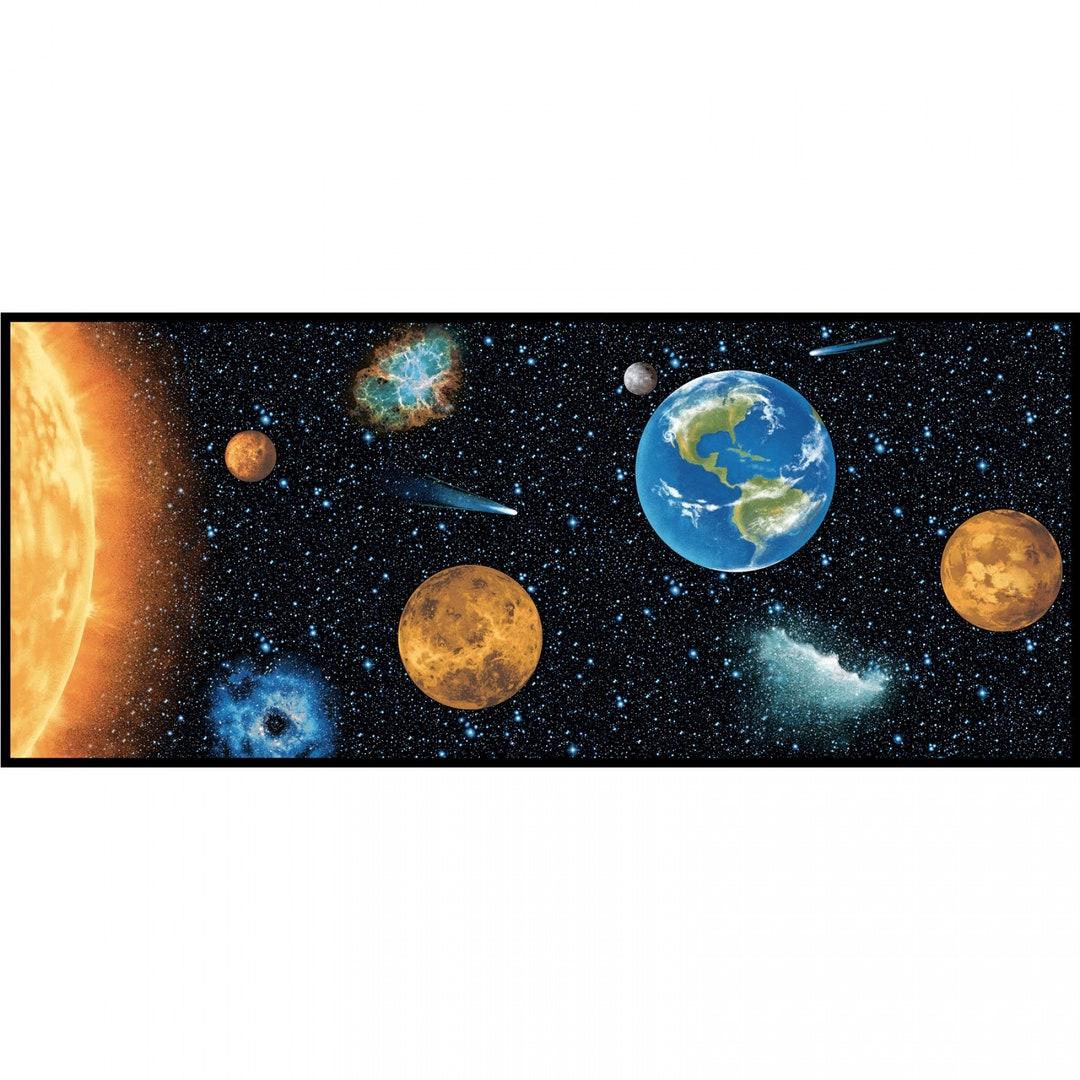 Planets of the Sun Wide Cotton Fabric Panel - Space Race Collection ...