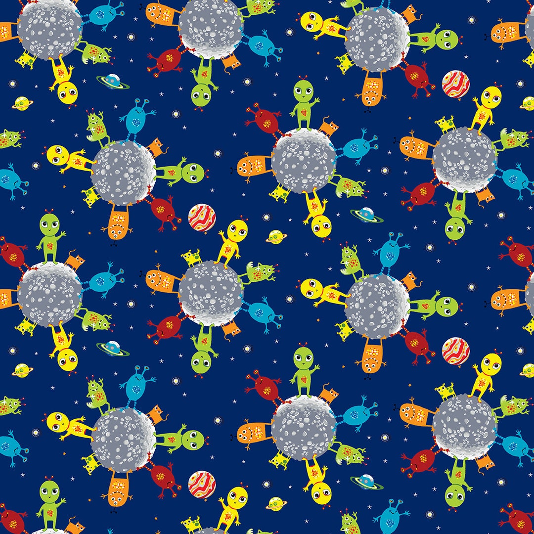 Alien World Cotton Fabric by the Yard - Blast off Into Space Collection ...