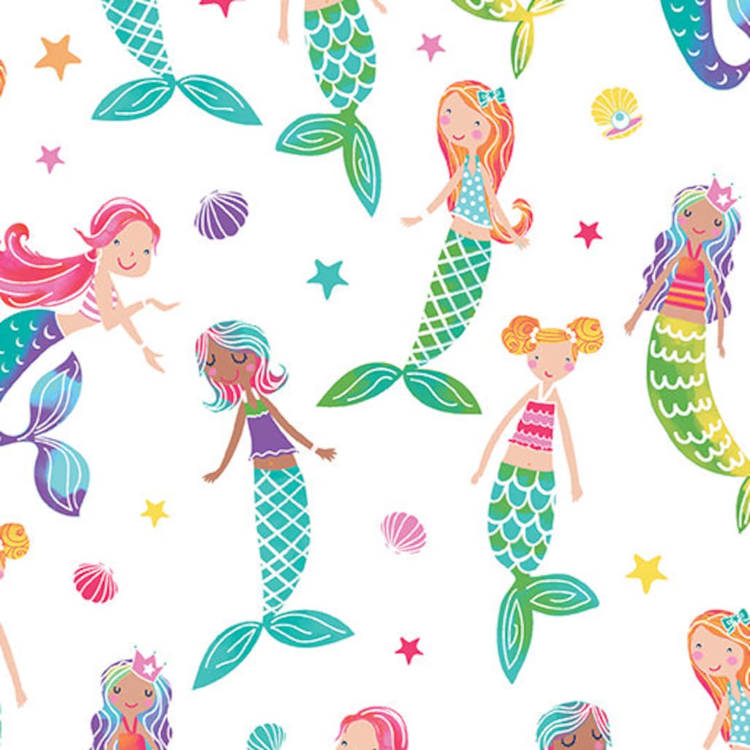 Mermaid Friends Cotton Fabric by the Yard - Mystical Mermaids ...