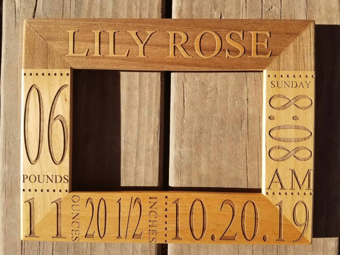 Personalized Laser Engraved Alder Wood Picture Frame Newborn Baby ...