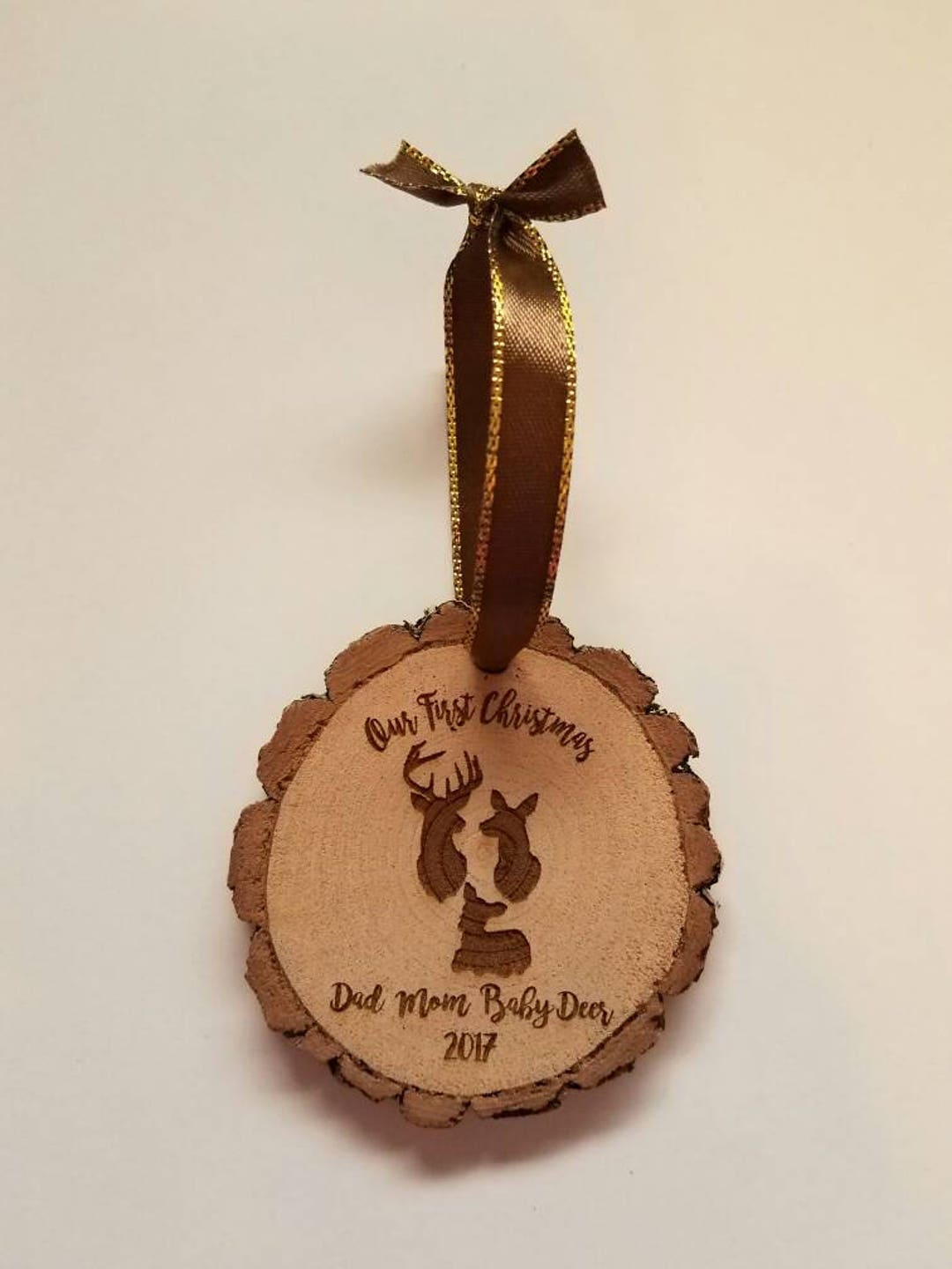 Personalized Wood Buck Doe Fawn Deer Our First Christmas Ornament Dad ...