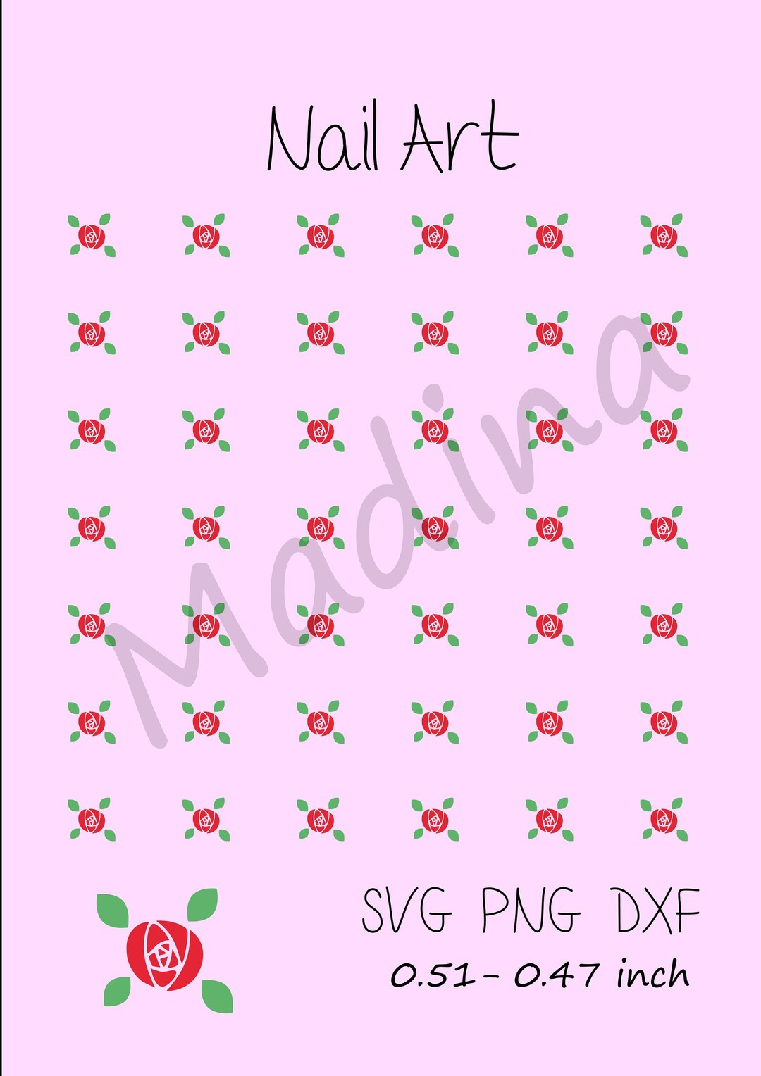 Modèle nail art, roses à imprimer, pdf, svg, dxf, png, fichier évolutif ...