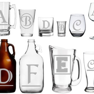 Monogram Initial Etched Beer Glass - Growler - Mug - Pitcher - Pilsner ...