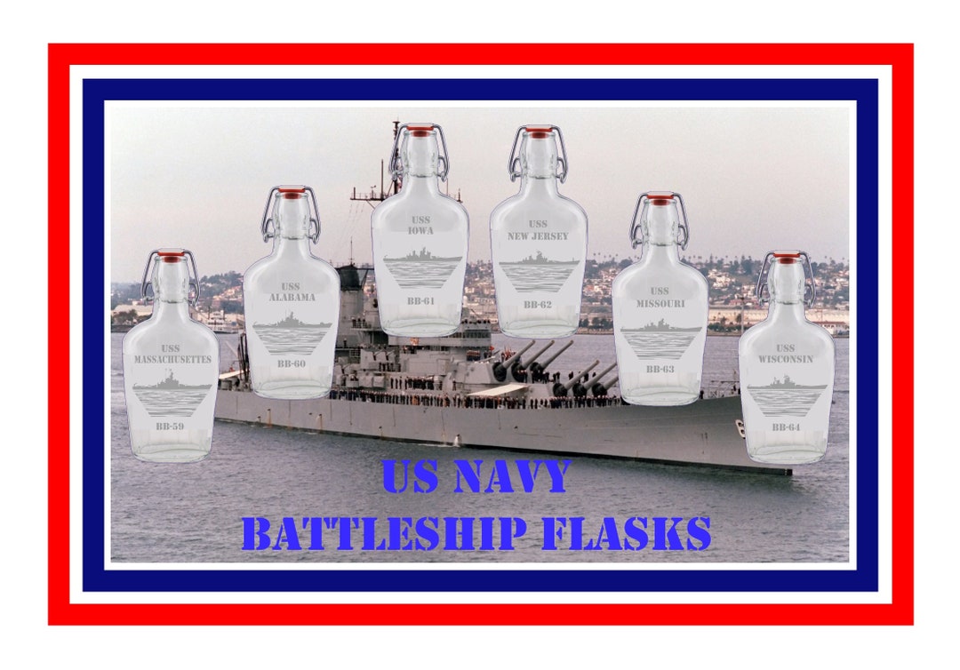 US Navy Etched Swing Top Flask Battleship USS Massachusettes - Alabama ...