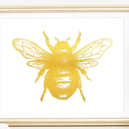 Bee Gold Foil Print Honeycomb Art Print Bumble Bee Art - Etsy