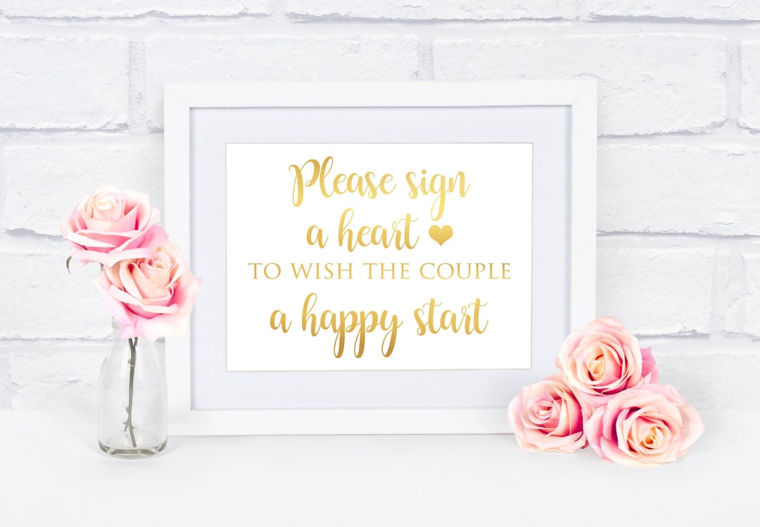 Heart Drop Box Guest Book Wedding Sign, Gold Foil Print Please Sign A ...