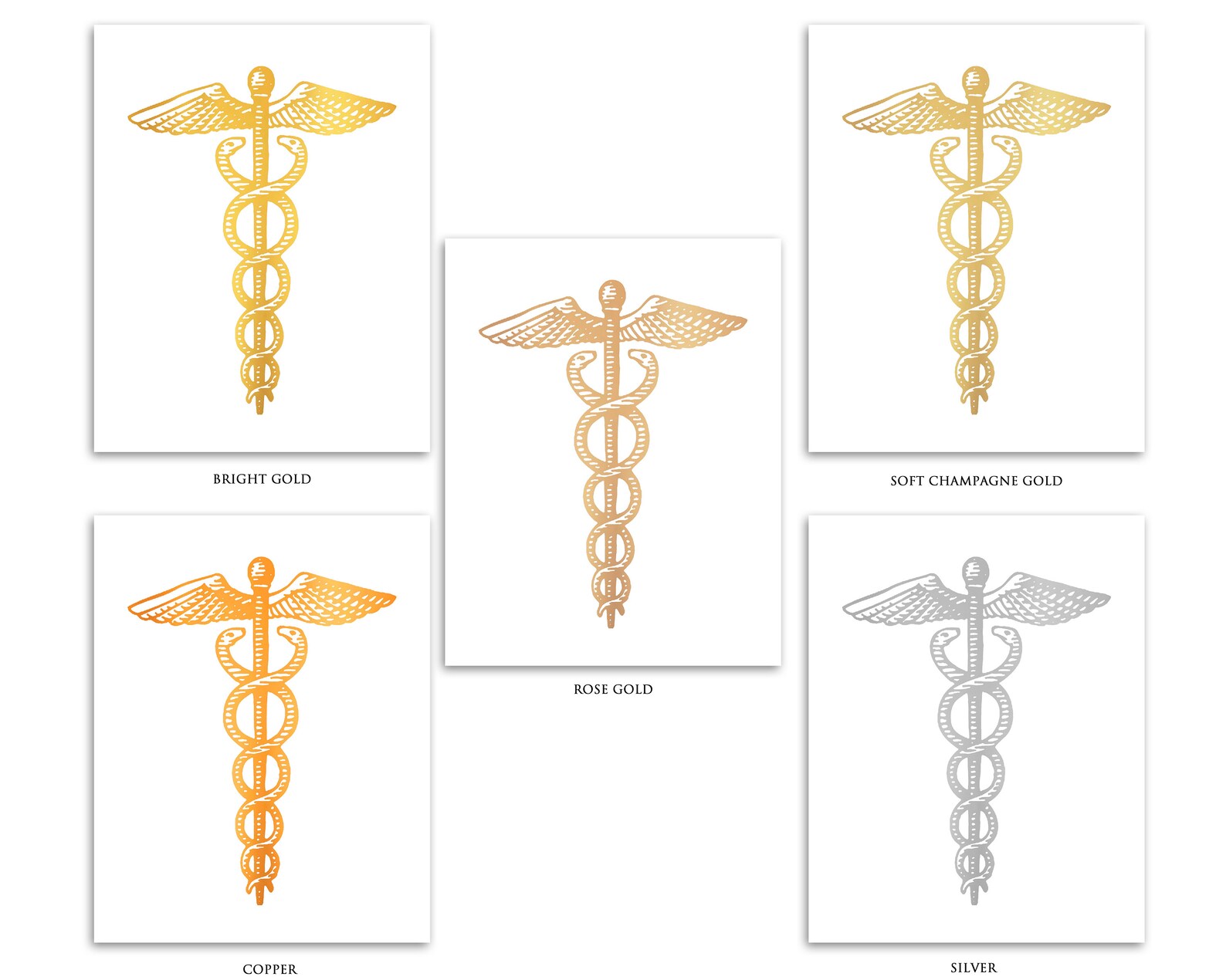 Caduceus Print, Medical Student Graduation Gift, Gold Foil, Wall Art ...