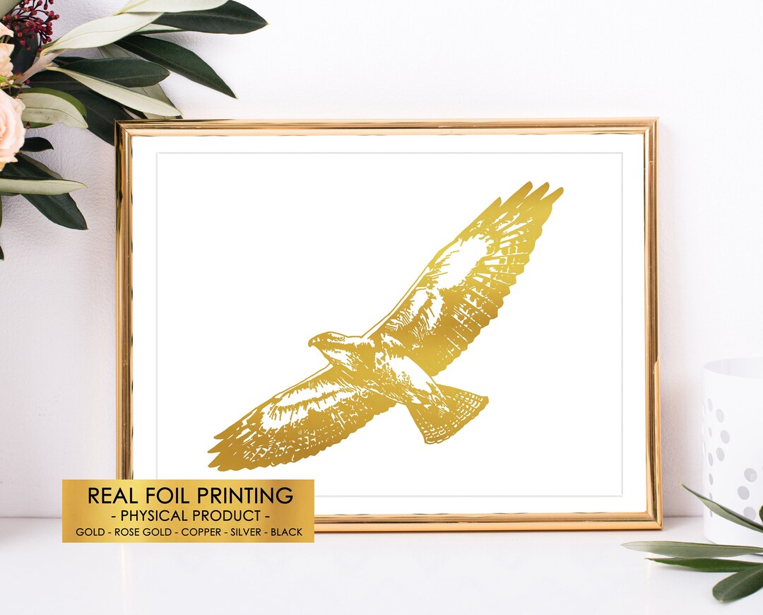 Red Tailed Hawk Art, Gold Foil Wall Art, Bird of Prey Poster, Americana ...