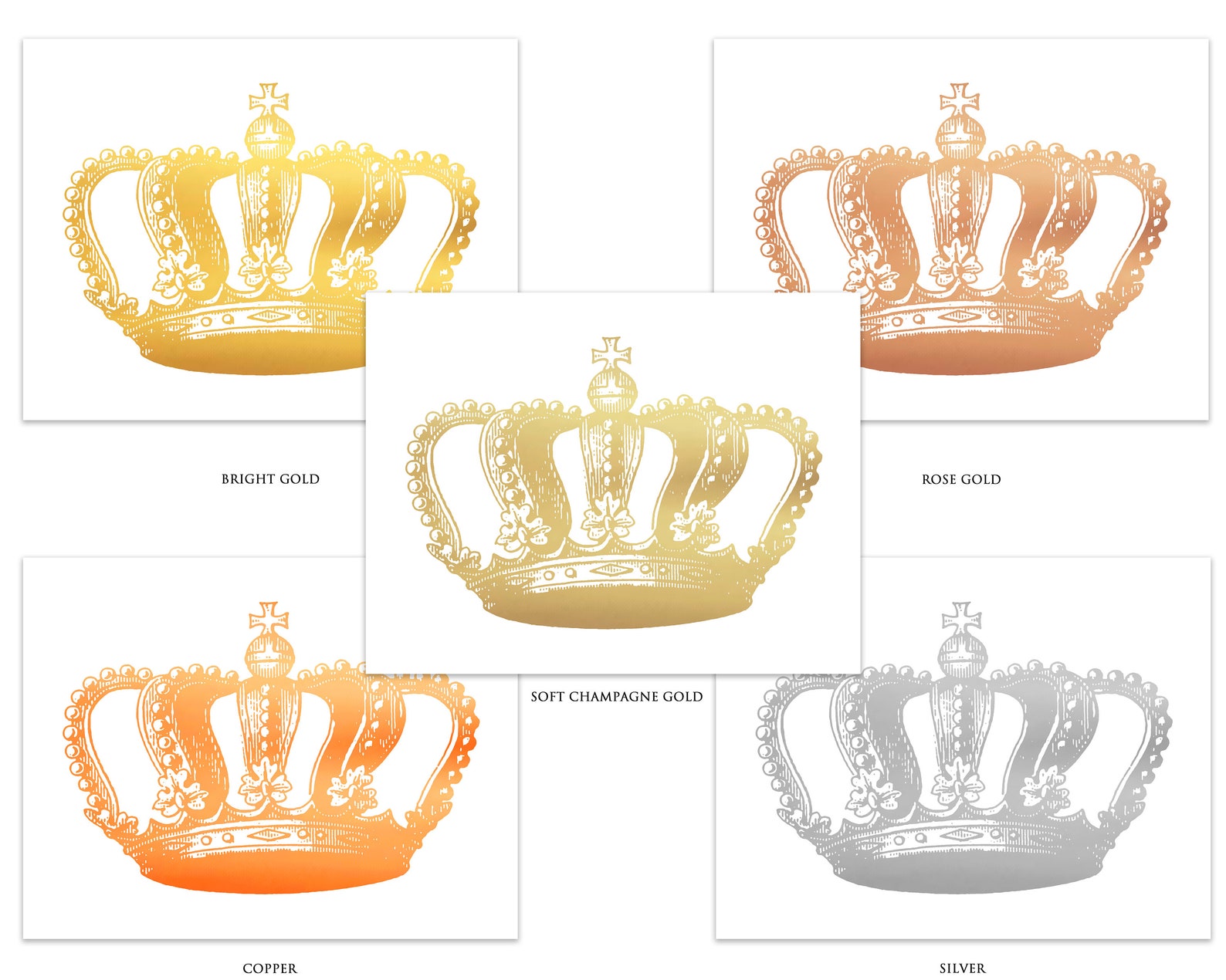 Gold Crown Prints, Real Gold Foil, King and Queen Crown, Royal Princess ...