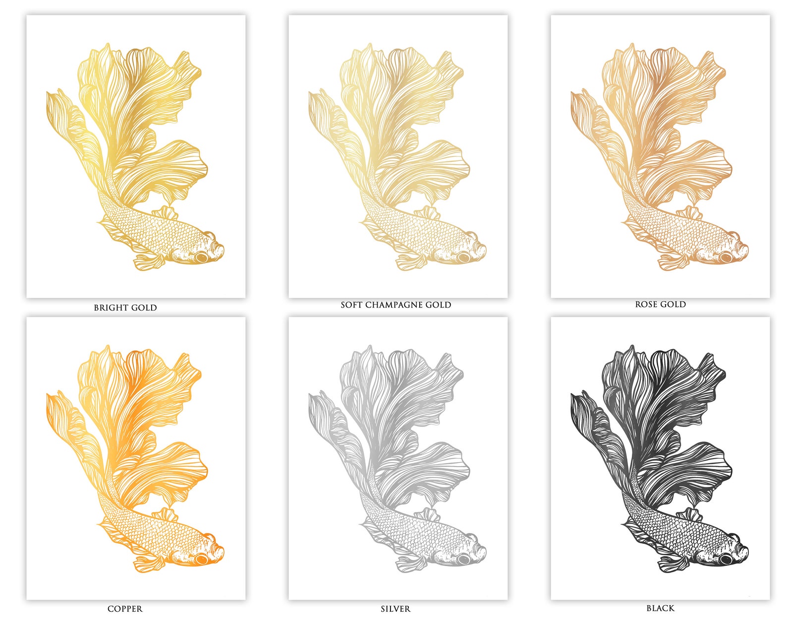 Betta Fish Art, Gold Foil Print, Siamese Betta Fighter Fish Print ...