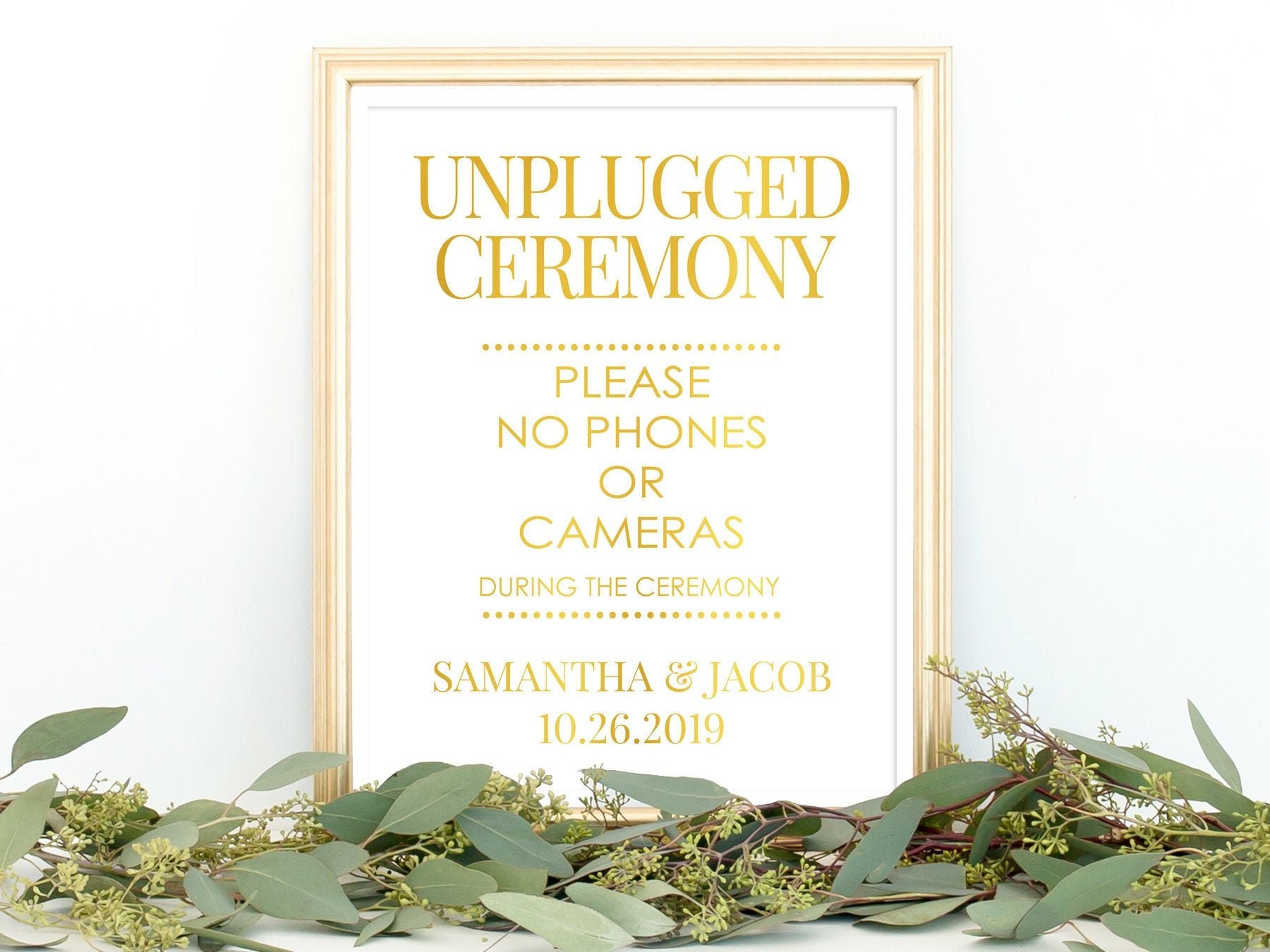 Unplugged Wedding Sign Gold Foil Print No Cell Phones | Etsy