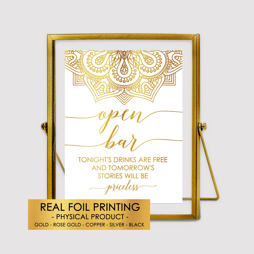 Gold Foil, Open Bar Sign, Wedding Bar Sign, Wedding Decor, Custom Drink ...