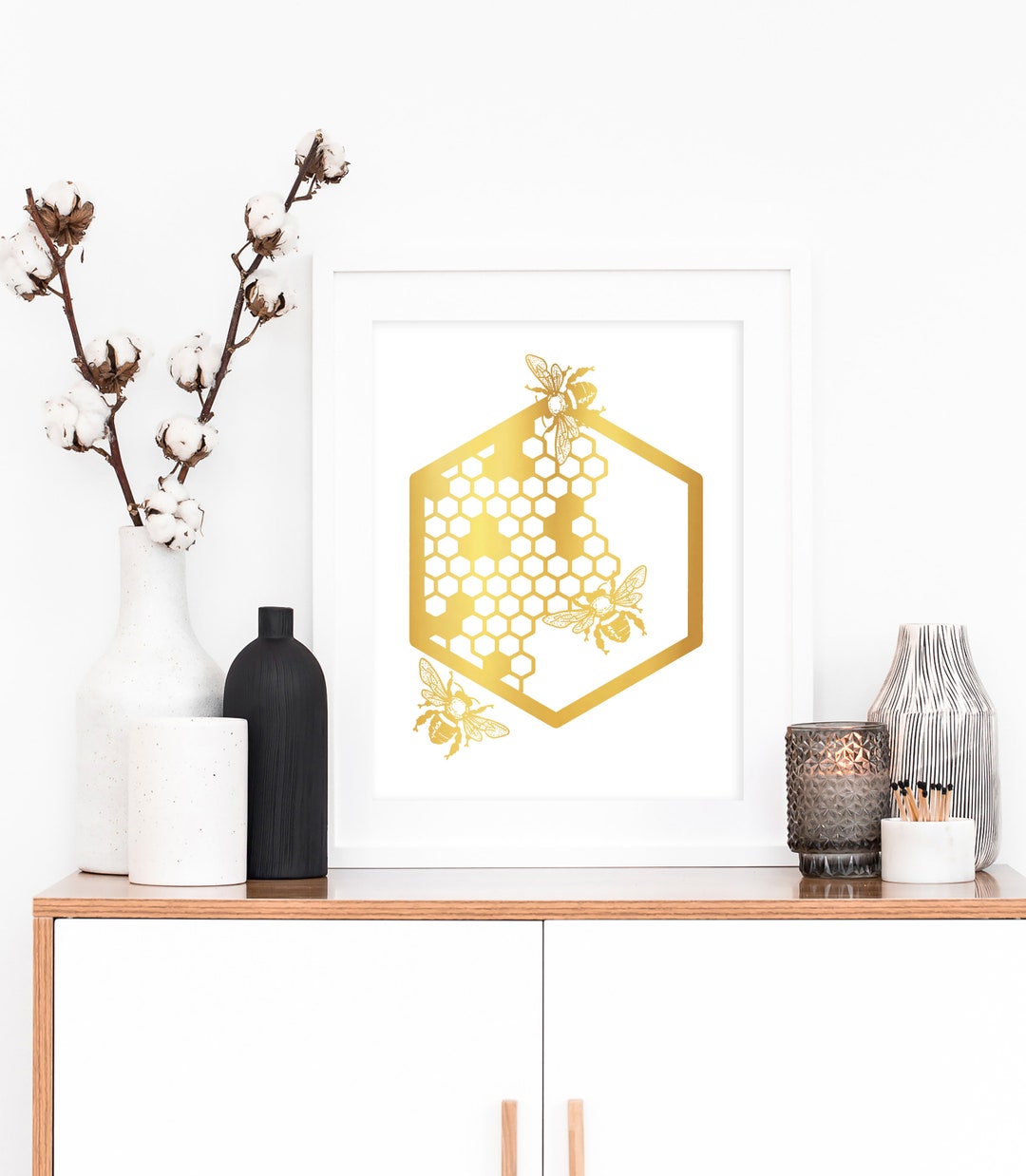 Honey Bee Print, Honey Comb Wall Art, Gold Foil Print Poster, Bumble ...