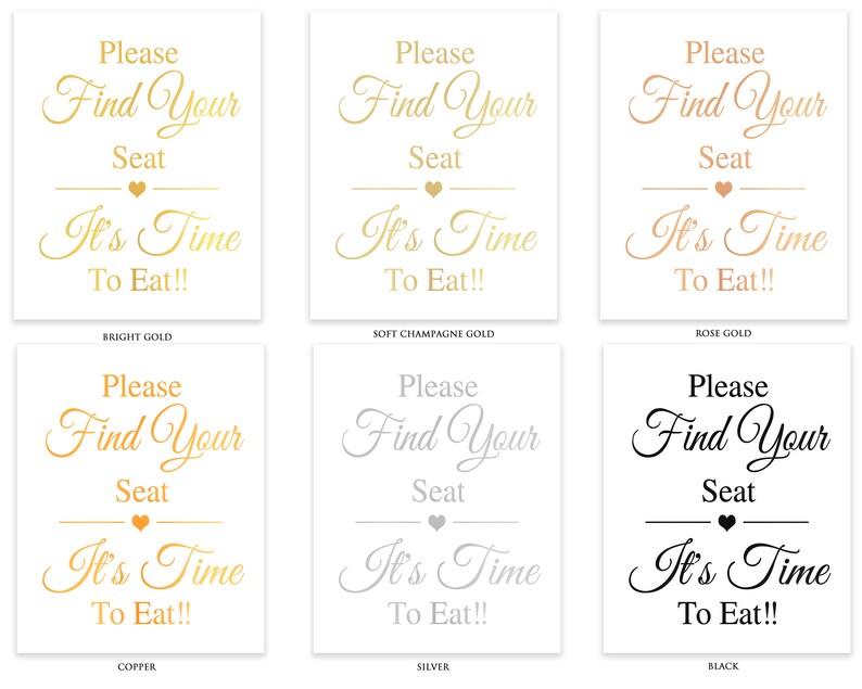 Please Find Your Seat It's Time to Eat Sign Gold Foil - Etsy