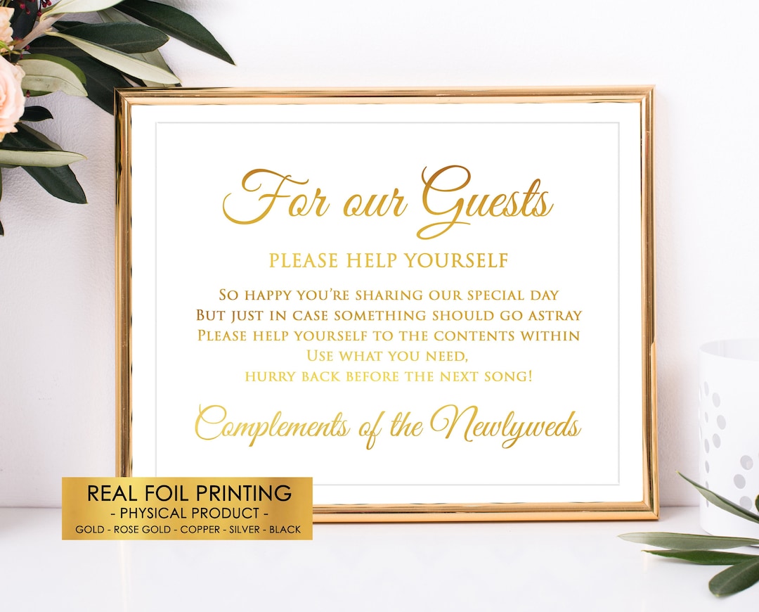 Wedding Bathroom Signs, Gold Foil Print, Hospitality Basket, Wedding ...