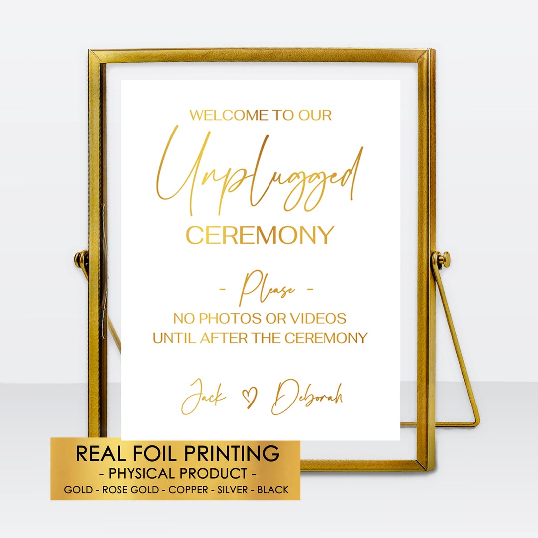 Unplugged Ceremony Sign, Wedding Signs, Gold Foil Print, Custom Welcome ...