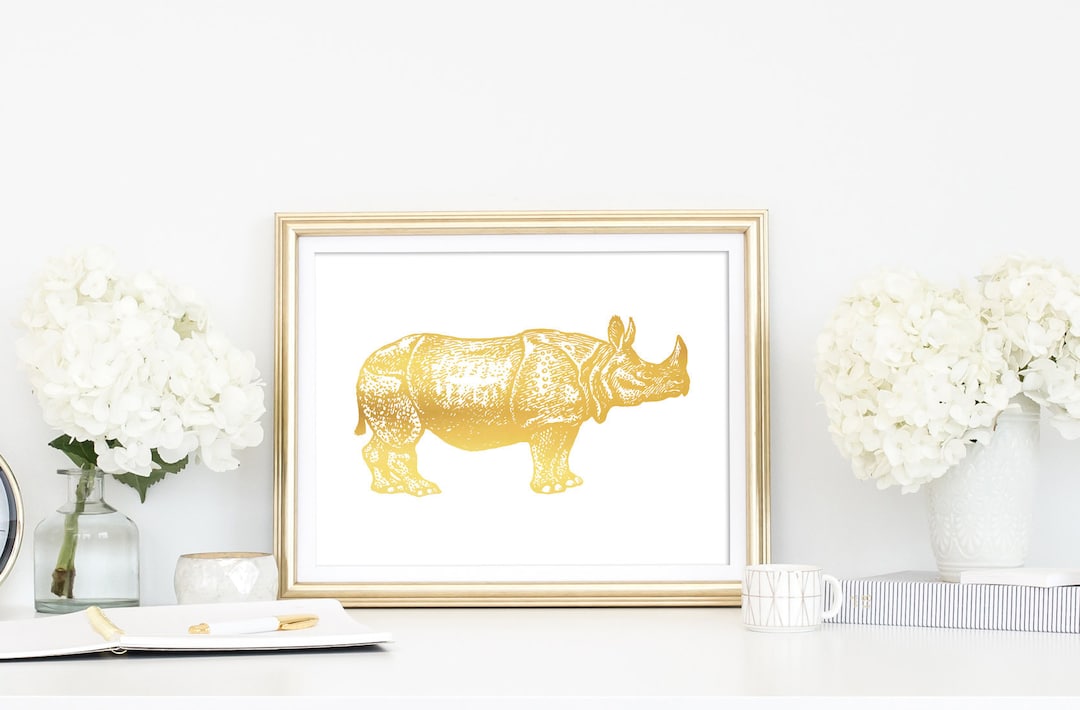 Rhino Print, Rhinoceros Wall Art, Real Gold Foil Print, African Safari ...