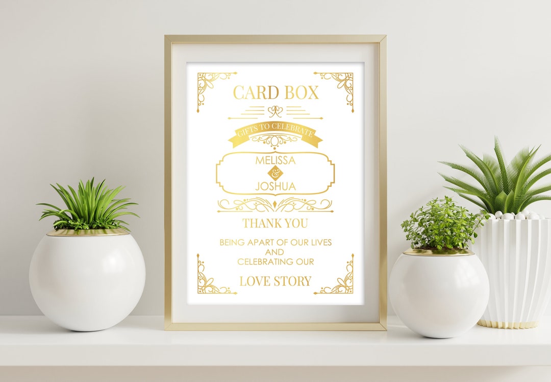 Card Box Table Sign, Gift Sign, Gold Wedding Signs, Birthday Party ...