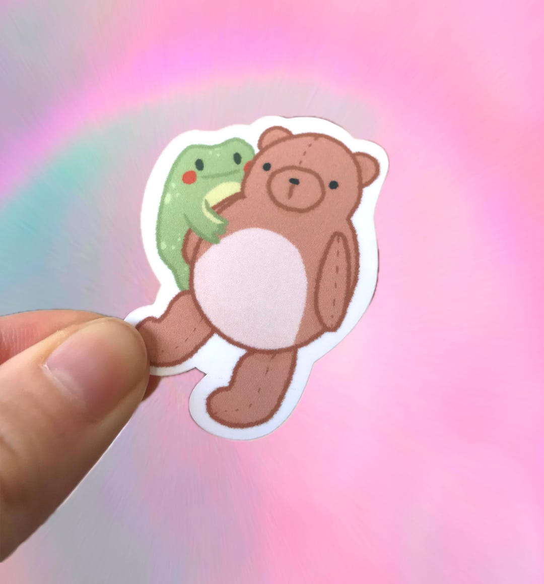 Cozy Baby Frog With a Teddy Bear, Die Cut Waterproof Vinyl Sticker - Etsy