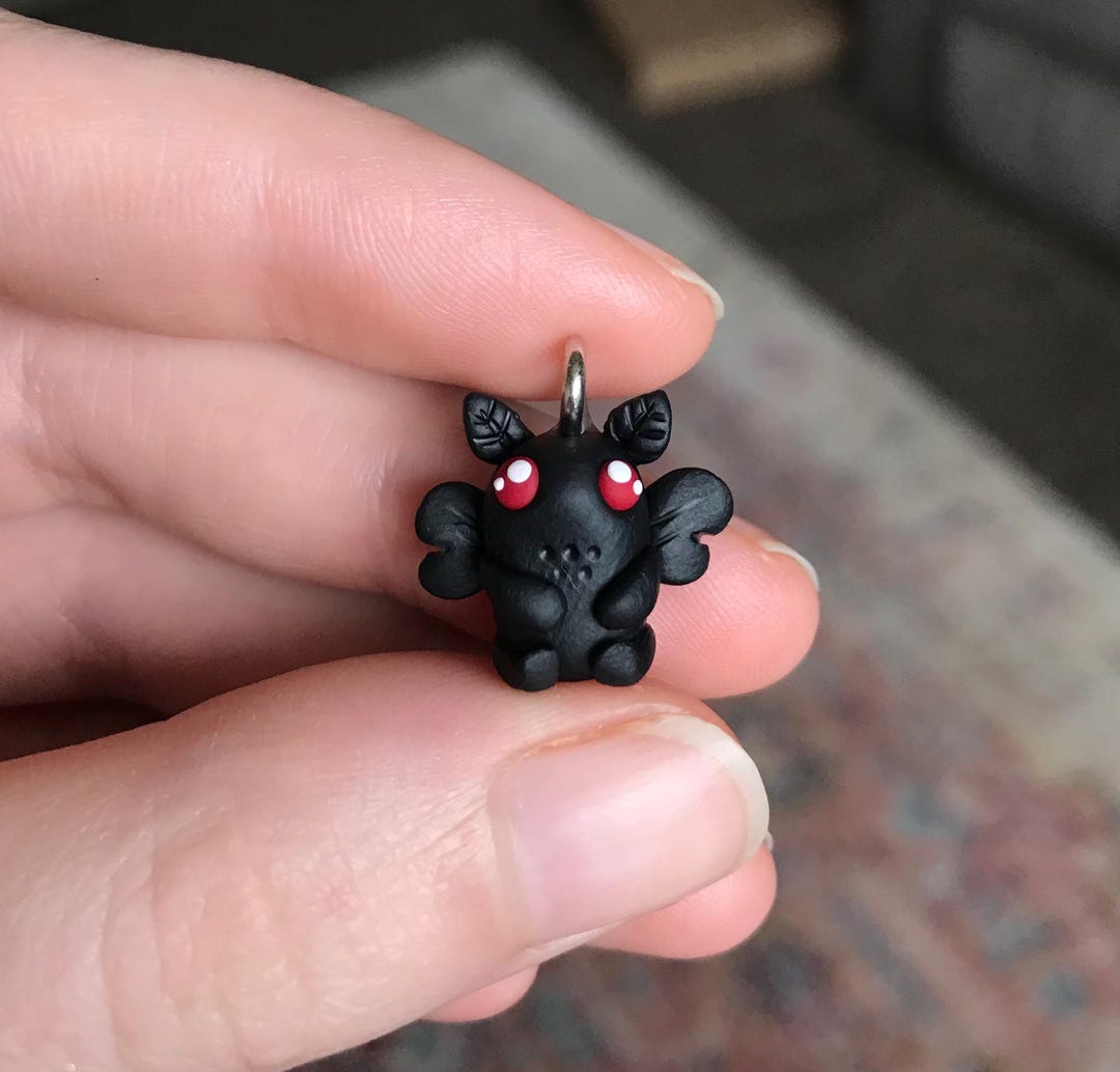 Little Mothman Charm, Miniature Moth Man Wearable Clay Art Keychain ...