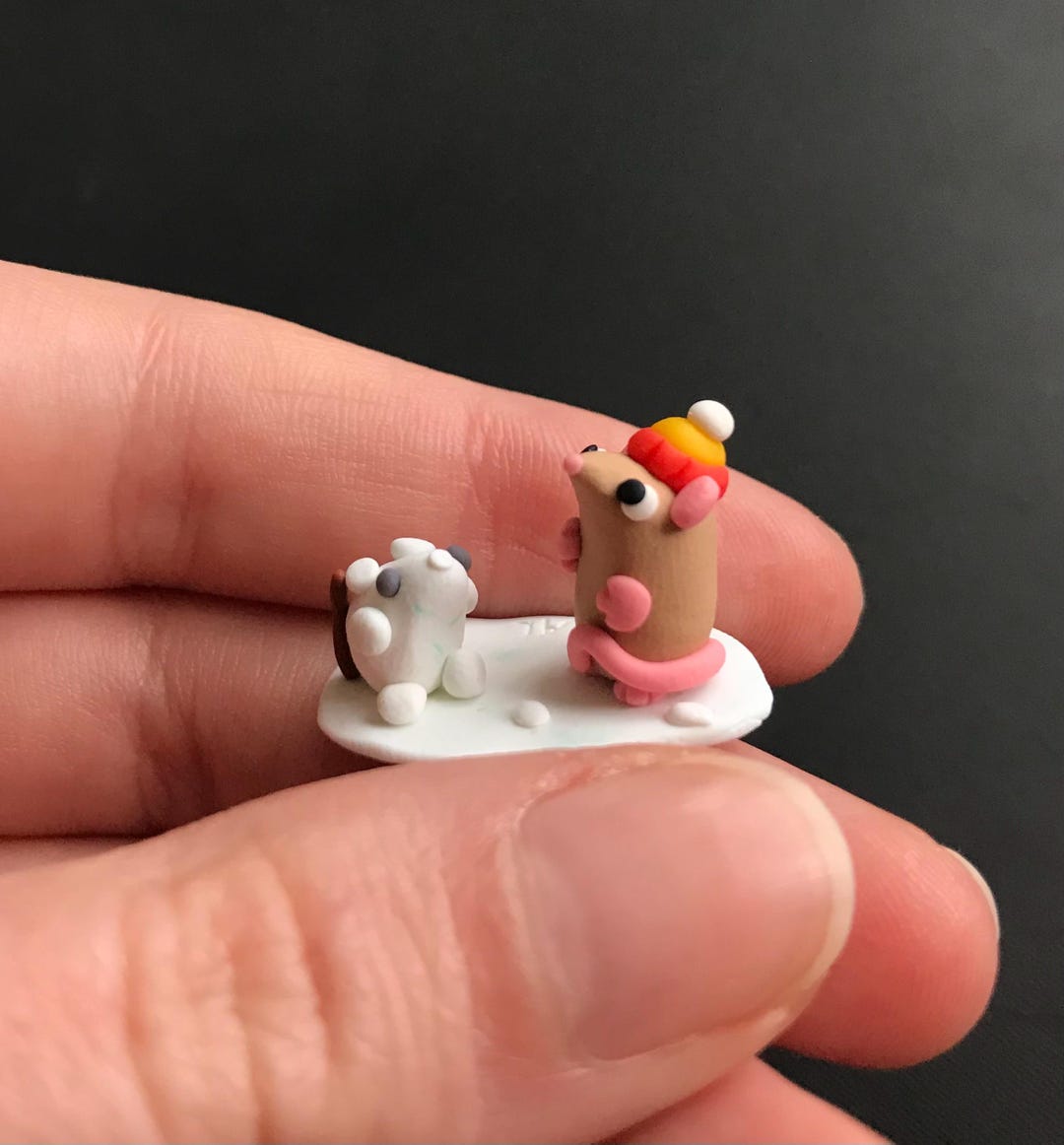 Winter Mouse Figurine, Clay Miniature Snowman Mice, Cozy Outdoor Scene ...