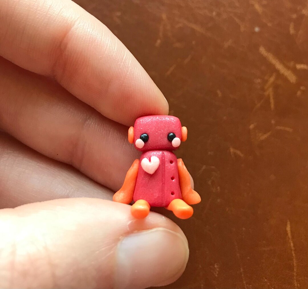 Cute Robot Miniature Figurine, Pink and Orange Miniature Love Bot ...