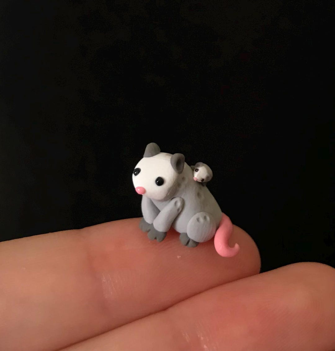 Miniature Momma Possum Figurine, Baby Opossum Sculpture, Tiny Woodland ...