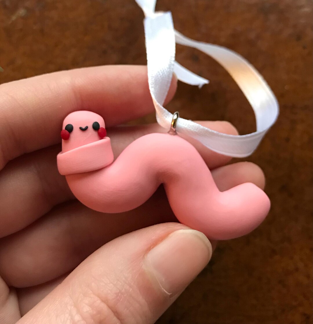 Cute Worm Ornament, Clay Animal, Hanging Art Decor, Collectible Critter ...